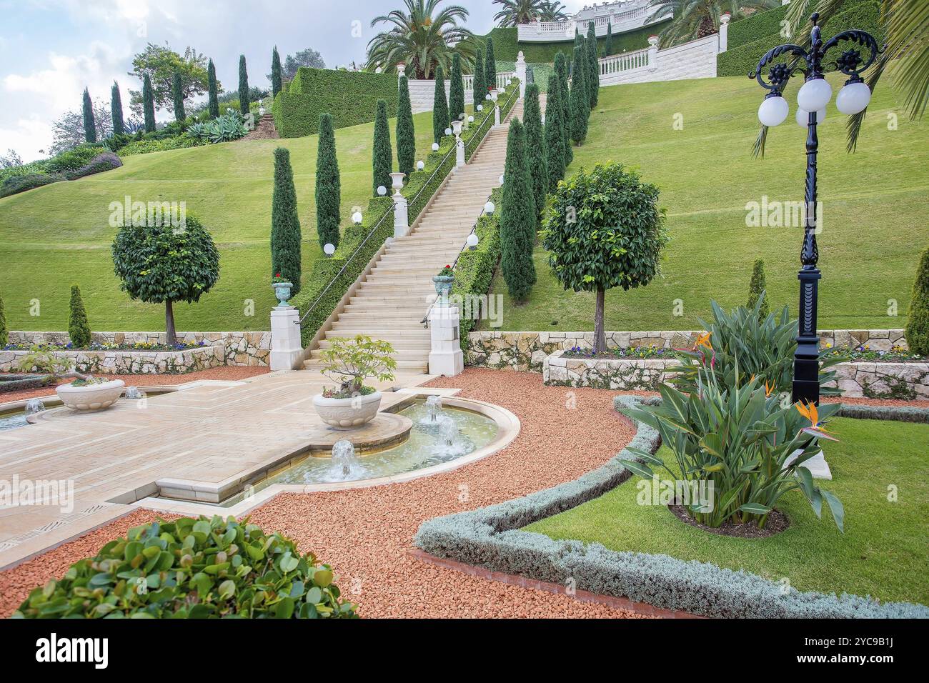 Amazing Bahai gardens in Haifa town, Israel. Green park in winter (in ...