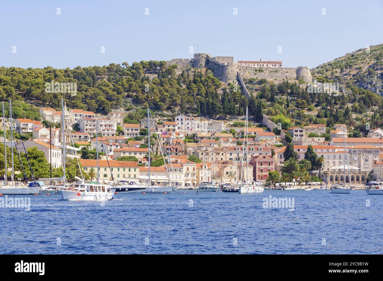 The medieval Spanish fortress (Fortica) photographed from the port ...
