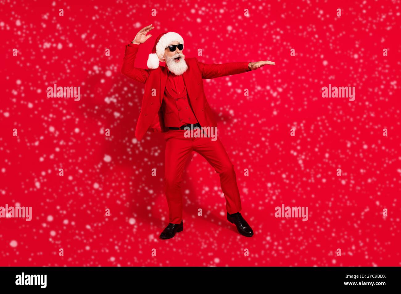 Full length body size view of attractive bearded man dancing having fun ...