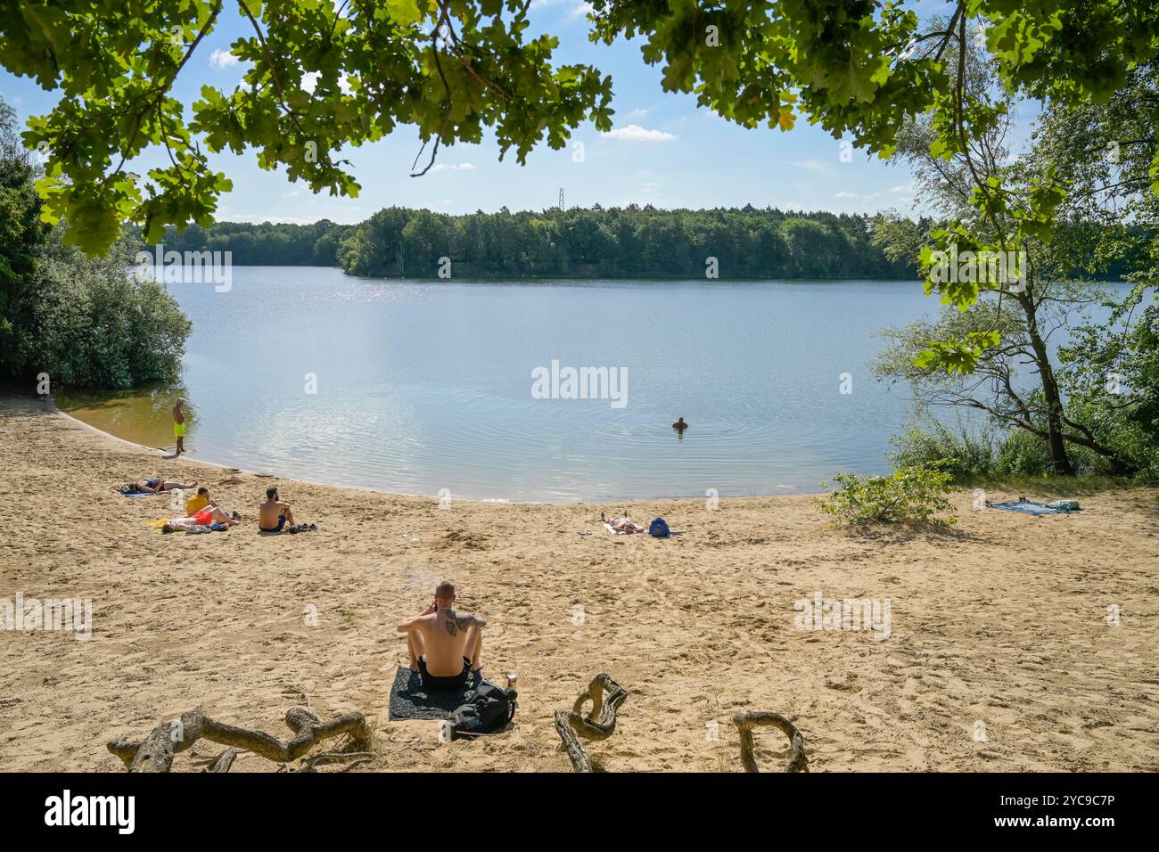 Beach at the airport lake, Tegel, Reinickendorf, Berlin, Germany, Badestrand am Flughafensee ...