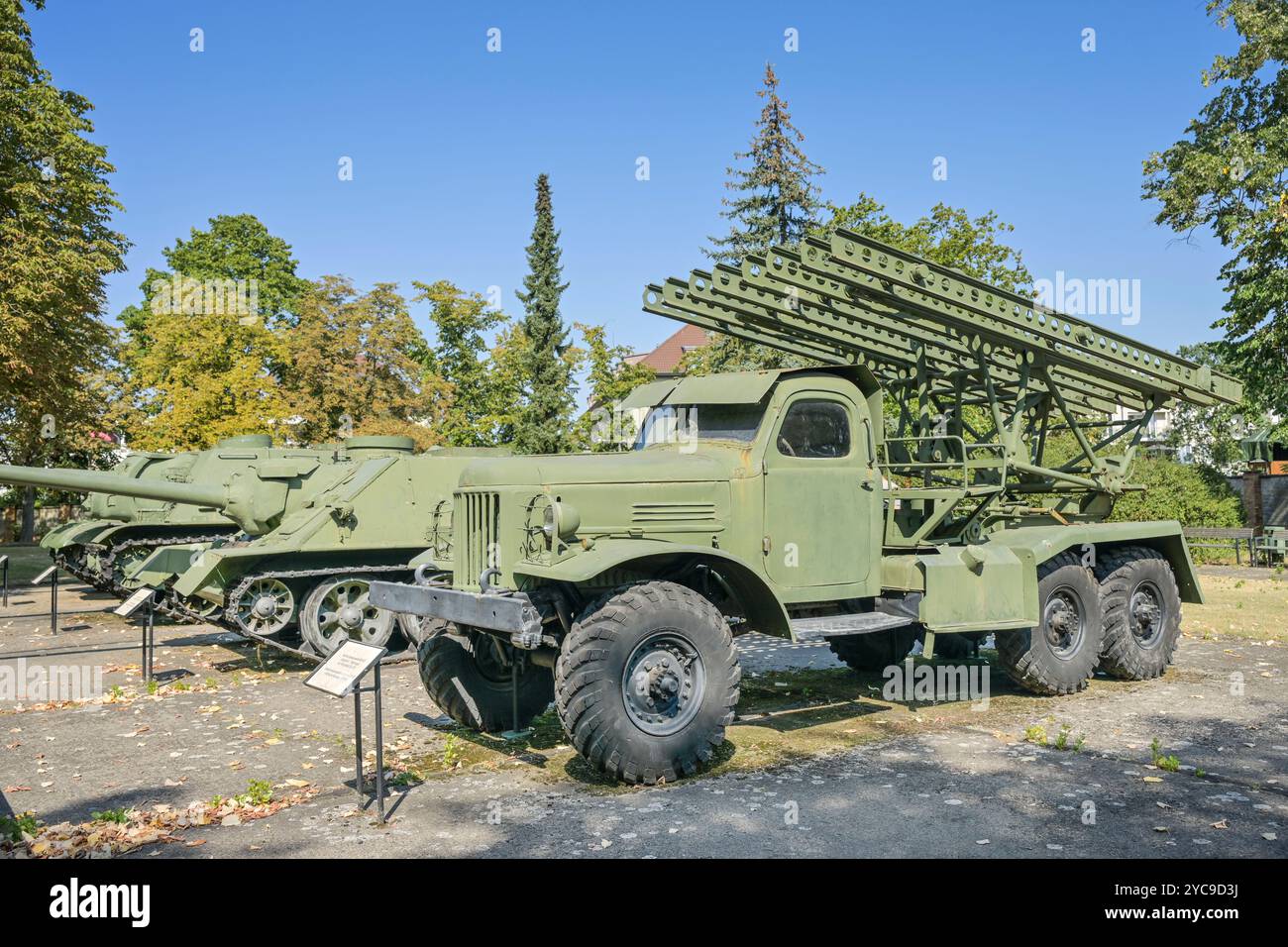 Various combat vehicles, on the right artillery rocket launcher BM-13N Katyusha Stalin organ ...
