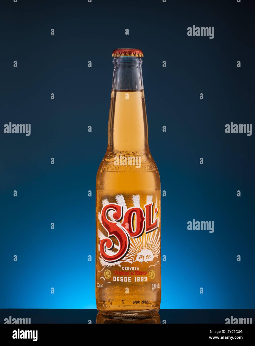 Istanbul, Turkey - October 20, 2024: Close up capture of Sol Beer ...