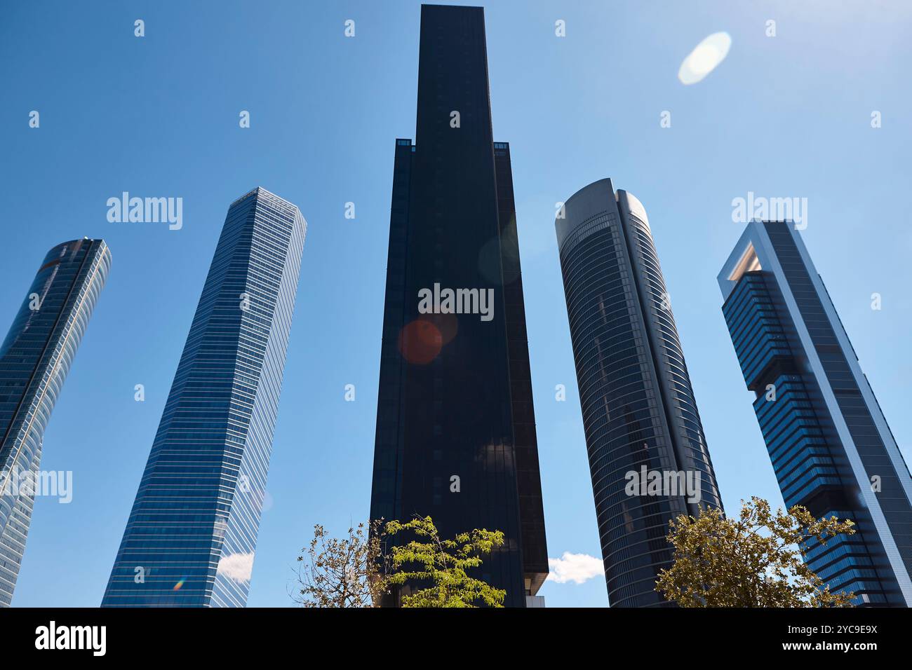 Madrid skyline. Five towers area. Financial and embassies center. Spain ...
