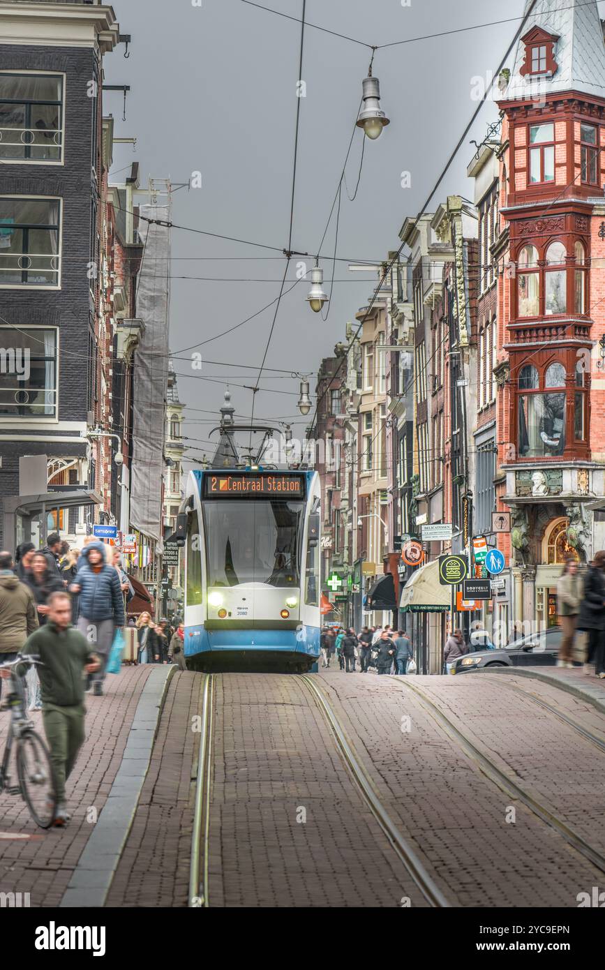 Amsterdam, Netherlands, March 13, 2024. City tram stop. Public ...
