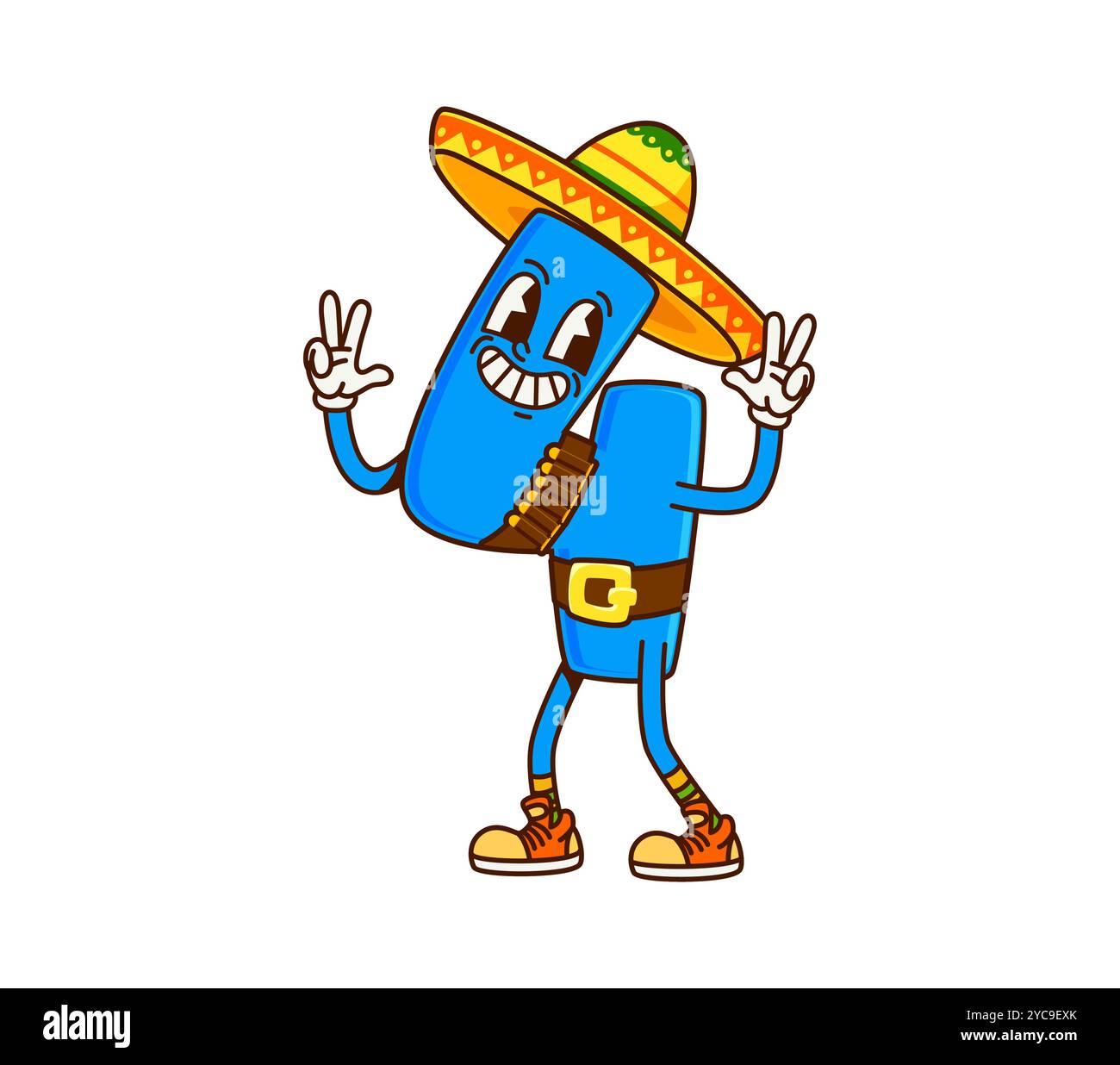 Cartoon groovy math number four cowboy and bandit character wearing a ...