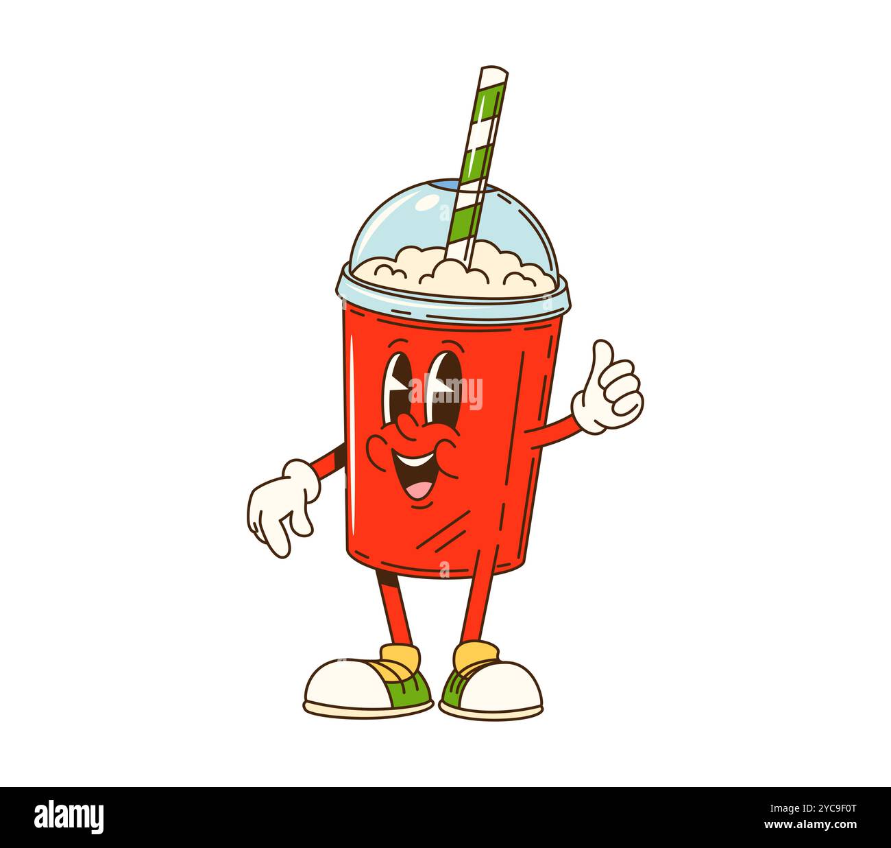 Cartoon groovy Christmas milkshake dessert character with red cup and ...