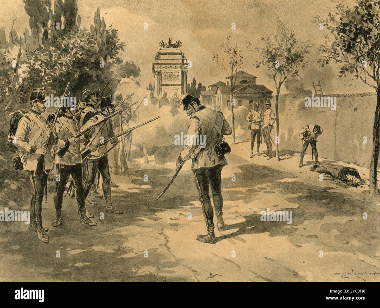 Shooting of the Italian patriot Antonio Sciesa, illustration, Life of ...