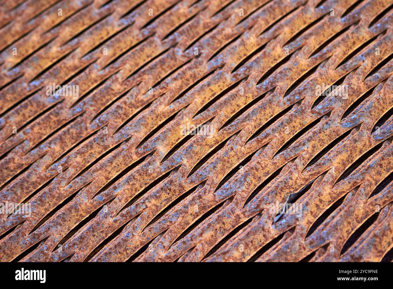 Perforated rusty metal floor sheet stamping plates texture closeup ...