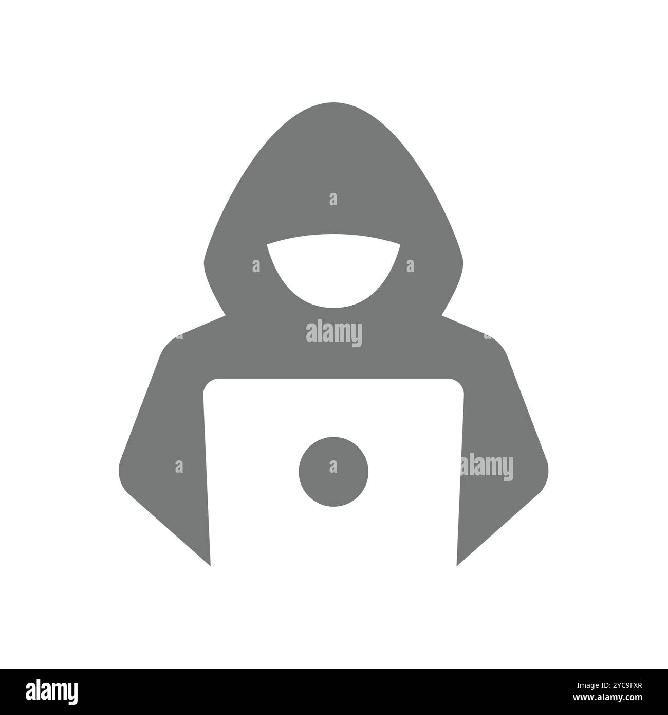 Hacker with hoodie and a laptop. Cyber, computer crime and virus vector icon Stock Vector Image ...