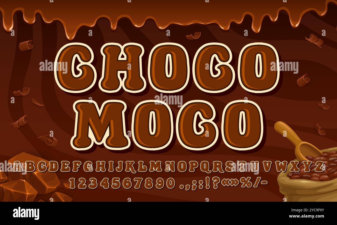 Chocolate font, candy sweet type, choco dessert caramel typeface with ...