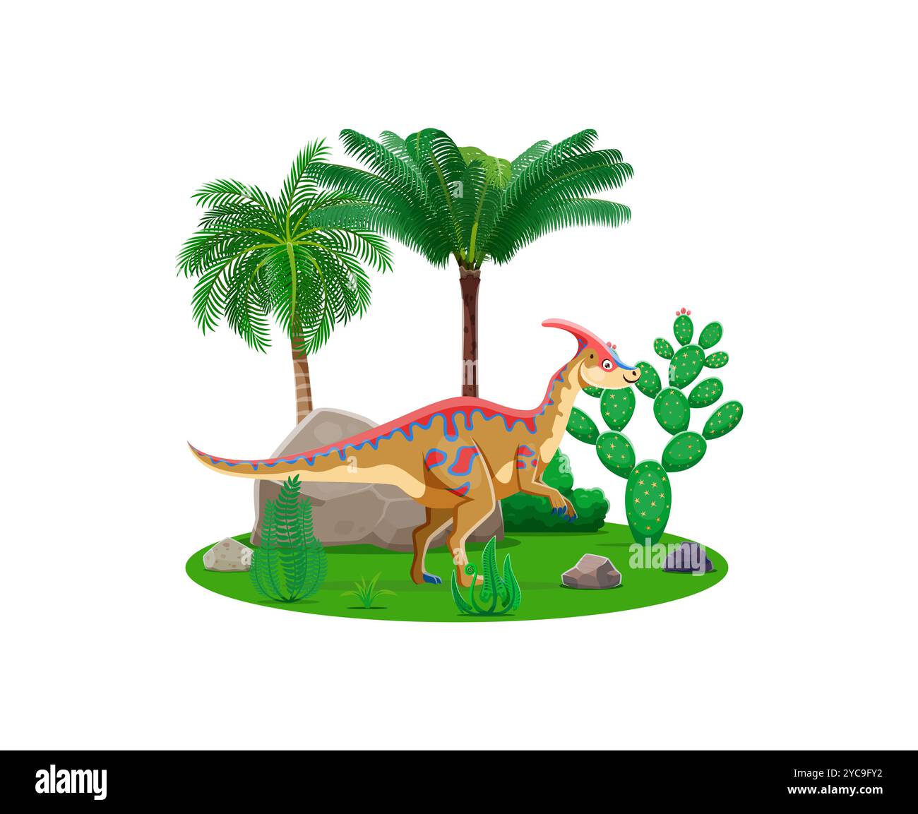 Prehistoric dinosaur character, cartoon Parasaurolophus or Jurassic ...