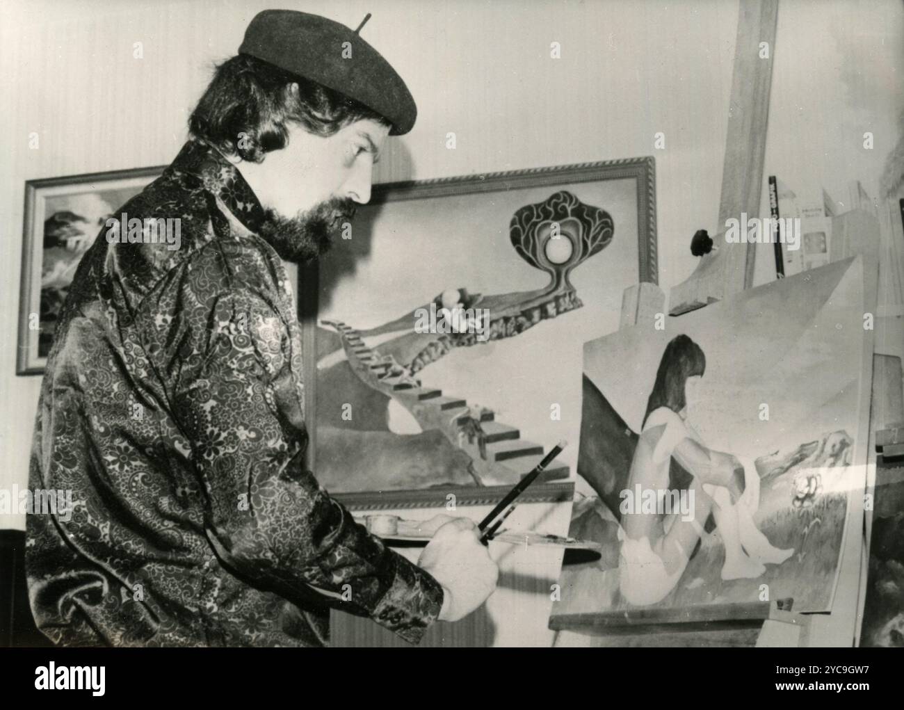 Painter Hubert Felber at work, 1977 Stock Photo - Alamy
