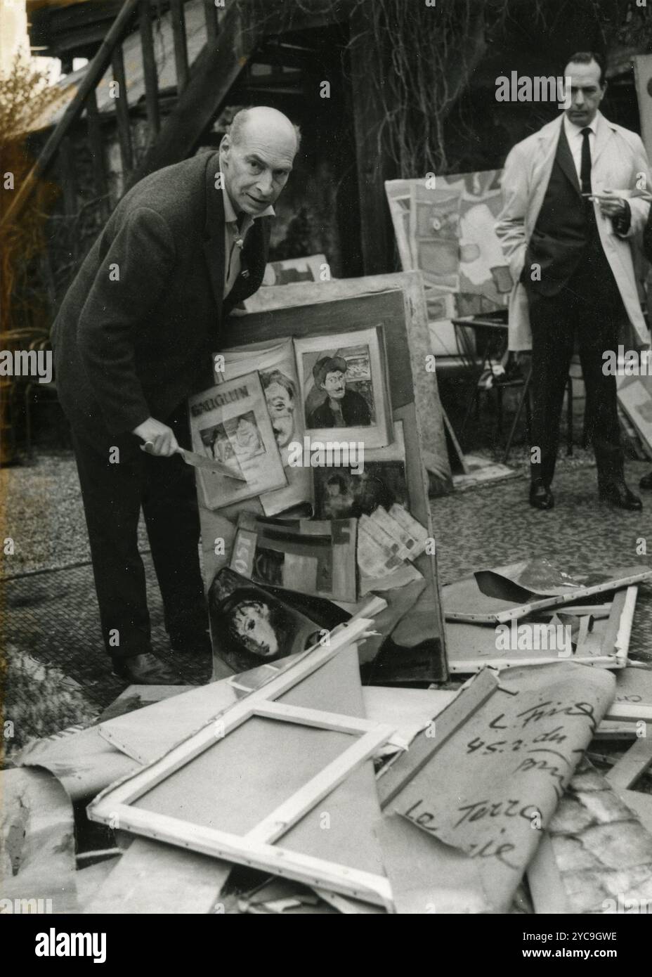 Belgian painter Leonid Fridman destroyng his own works, 1964 Stock ...