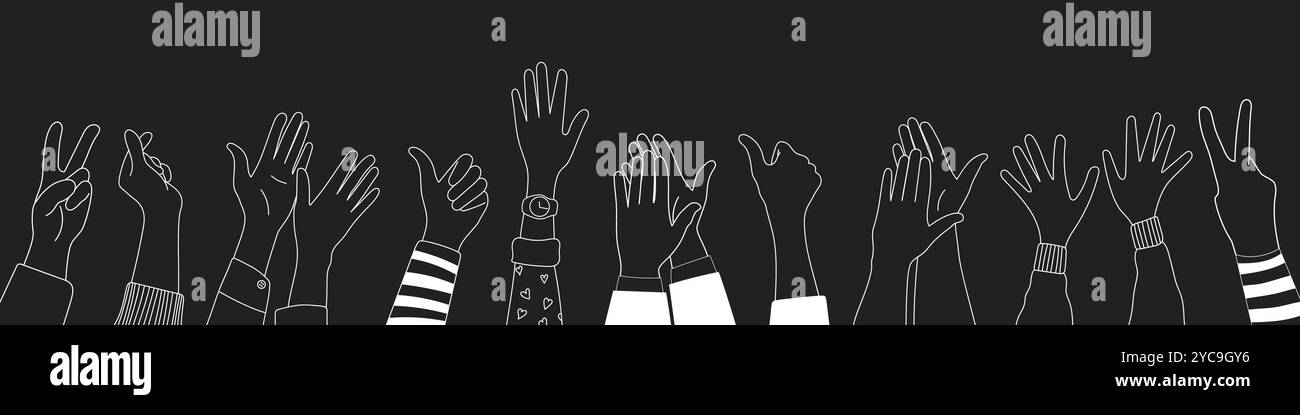Doodle sketch hands up gestures comic icons silhouettes vector set ...