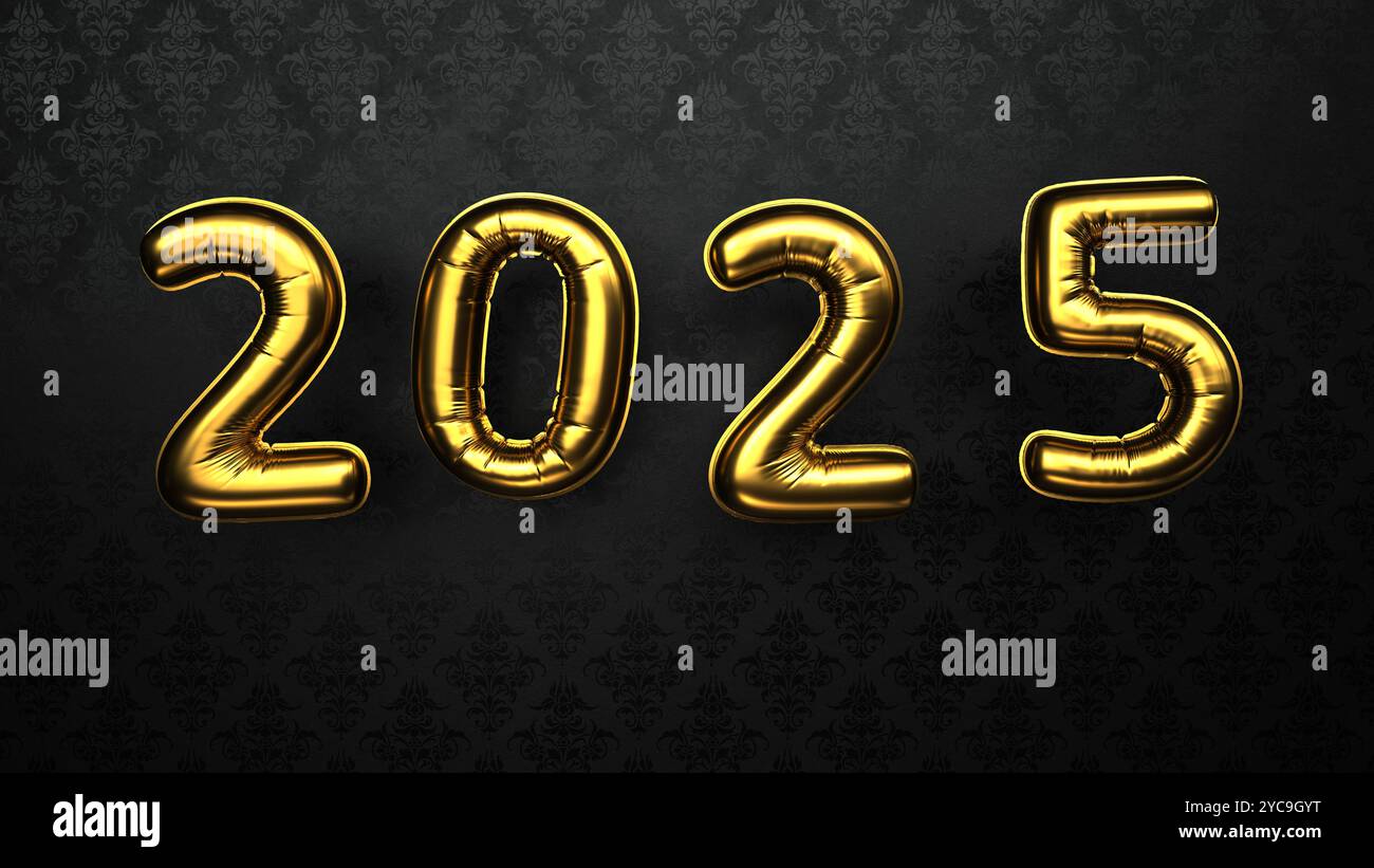 Golden Numbers 2025 Classic Wallpaper. 3D illustration. 3D illustration ...