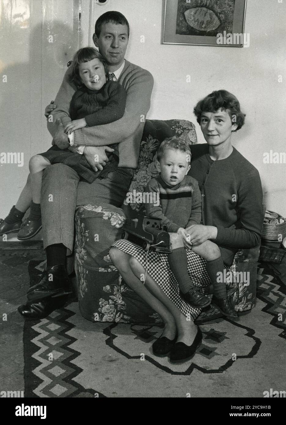 British painter Derrick Greaves with his wife and children, England ...