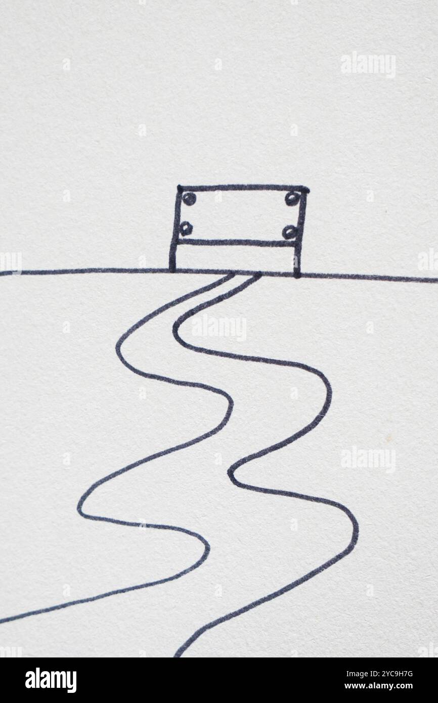 Sketch drawing of a winding road to a destination. Life journey concept ...