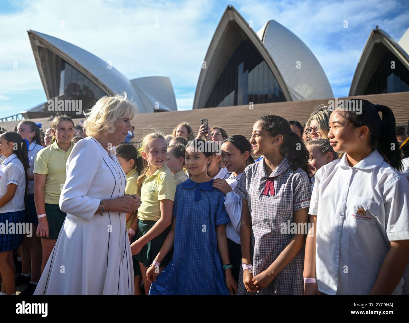 Queen Camilla is greeted by crowds during her visit Sydney Opera House ...
