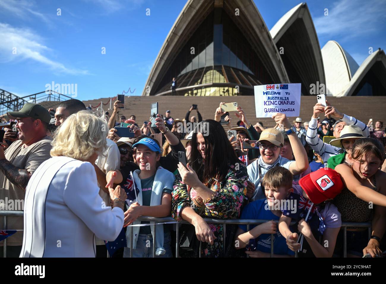 Queen Camilla is greeted by crowds during her visit Sydney Opera House ...