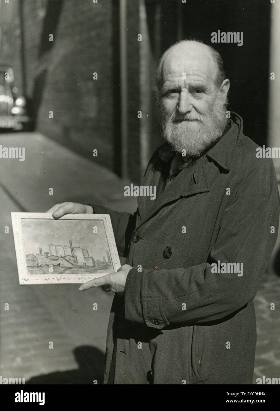 Artist Sidney Arthur Knight shows a small watercolor, 1957 Stock Photo ...