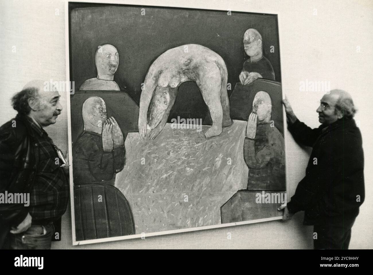 Iraqi painter Abraham Hadad (right) with one of his paintings, 1989 ...