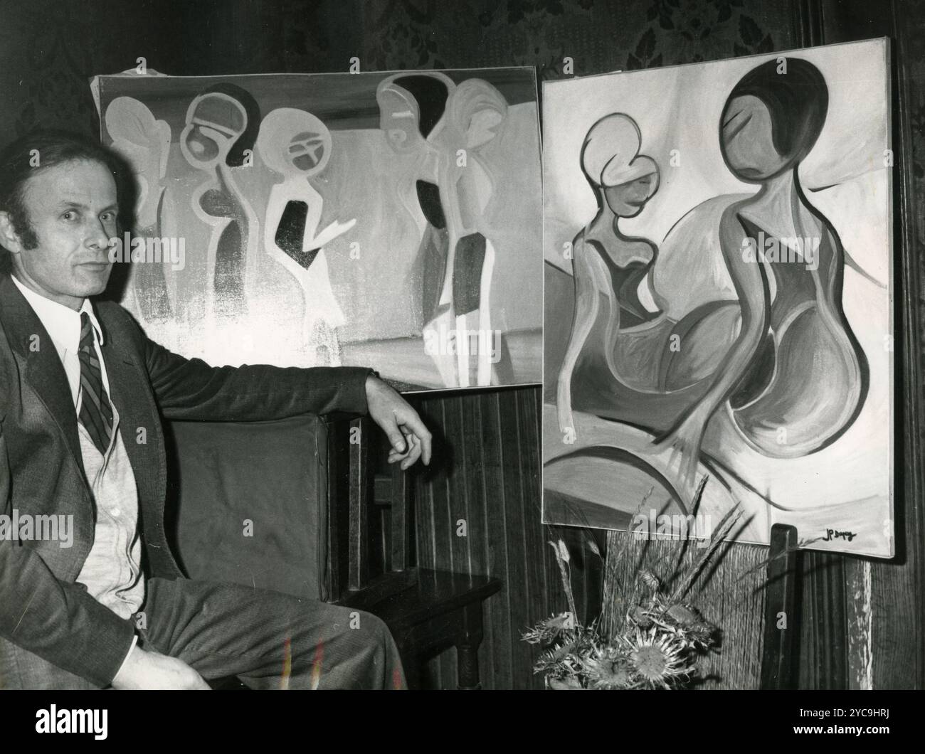 French artist Jean-Paul Dupuy with one of his paintings, 1973 Stock ...