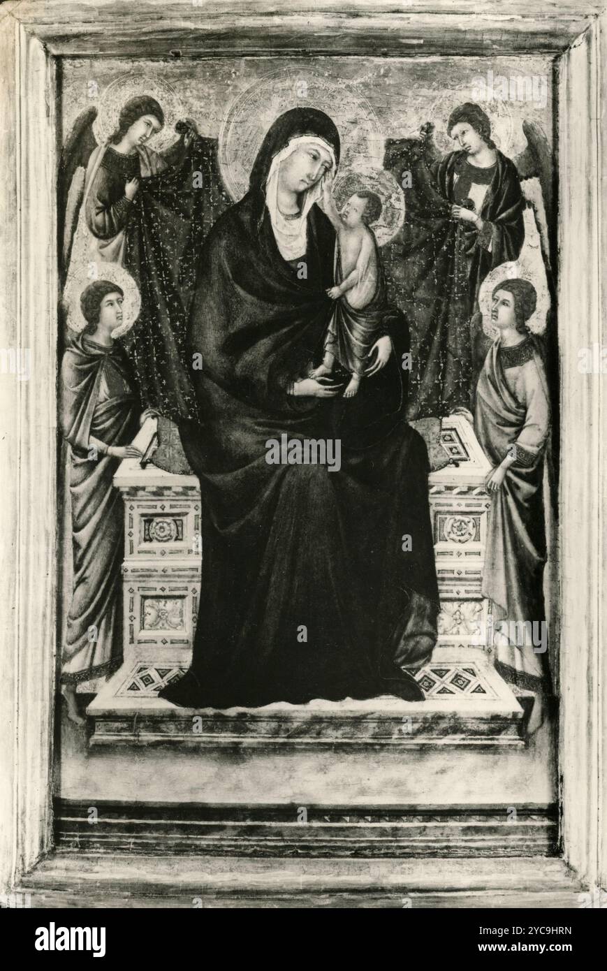 Virgin and Child with Four Angels, painting by school of Italian artist Duccio di Buoninsegna ...