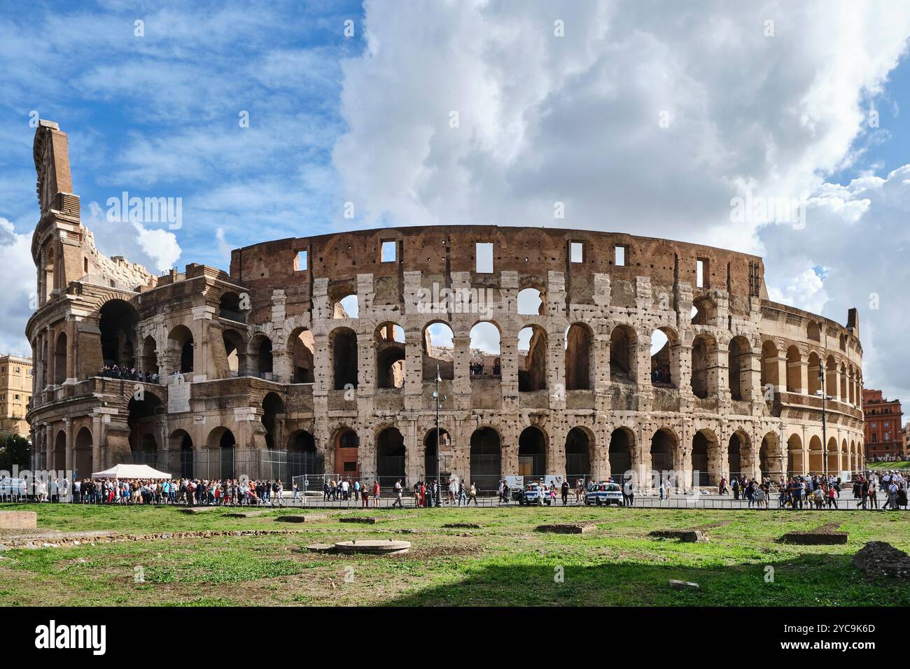 Italy, Rome: exterior view of the Colosseum, remains of an amphitheatre ...