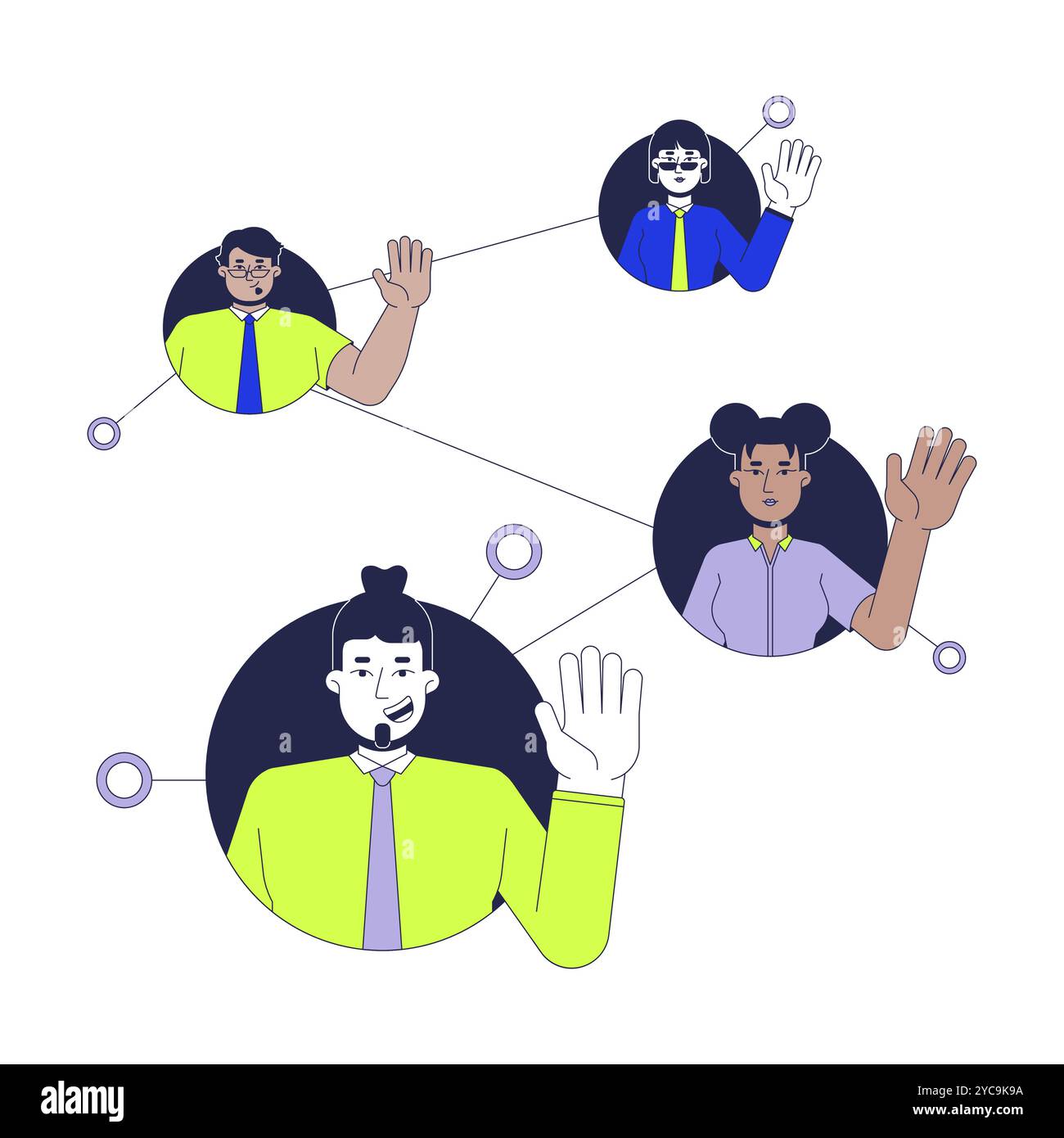 Networking connected people diverse 2D cartoon characters Stock Vector ...