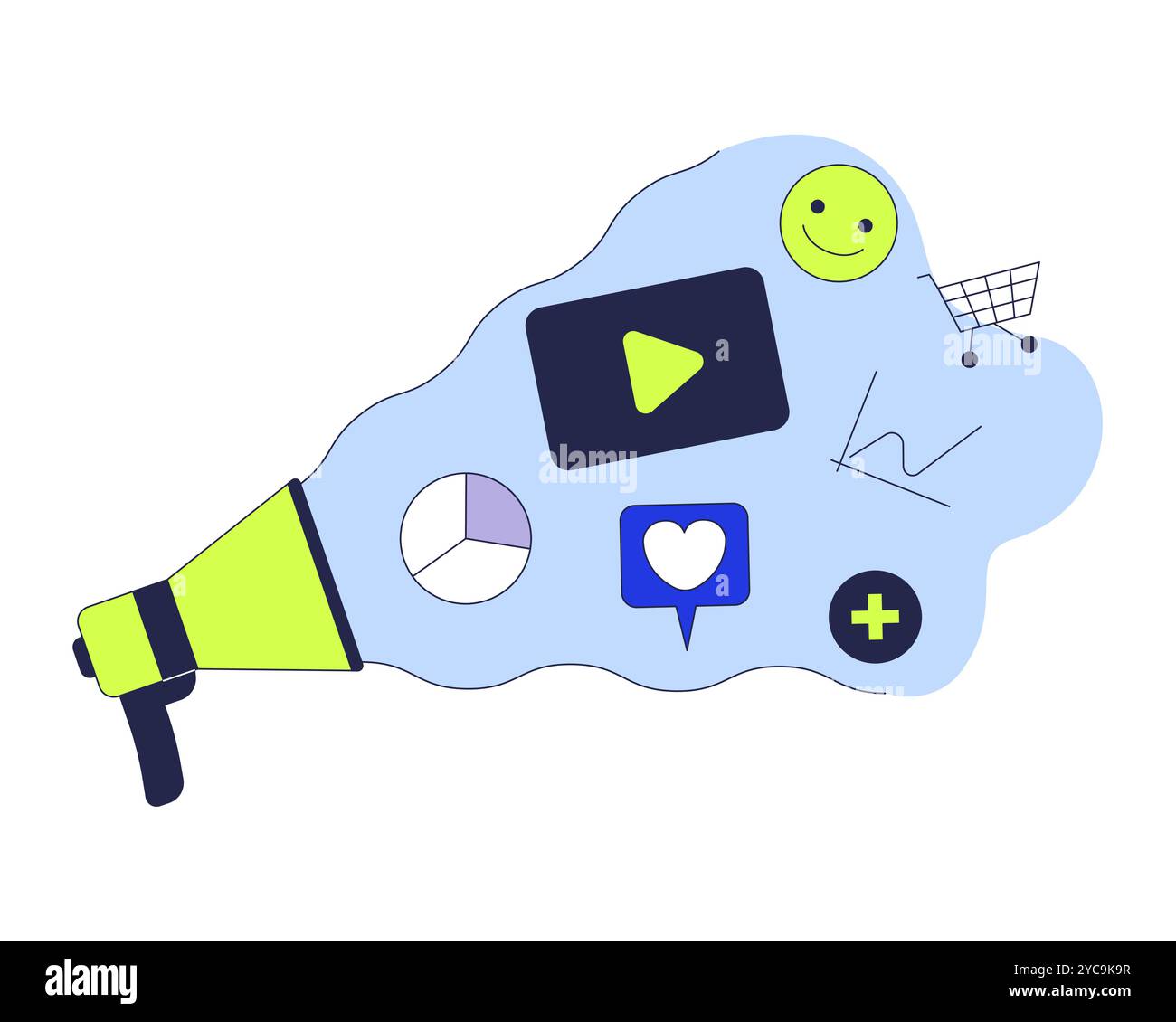 Loudspeaker social media monitoring 2D cartoon object Stock Vector ...