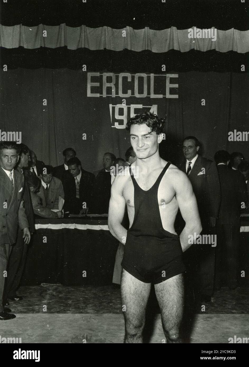 Italian weightlifter Ruggero Ravenna at the Ercole prize, Italy 1954 ...