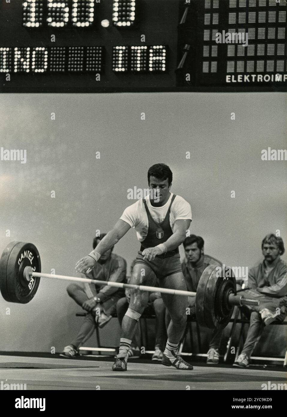 Italian weightlifter Anselmo Silvino at a competition, Italy 1950s ...