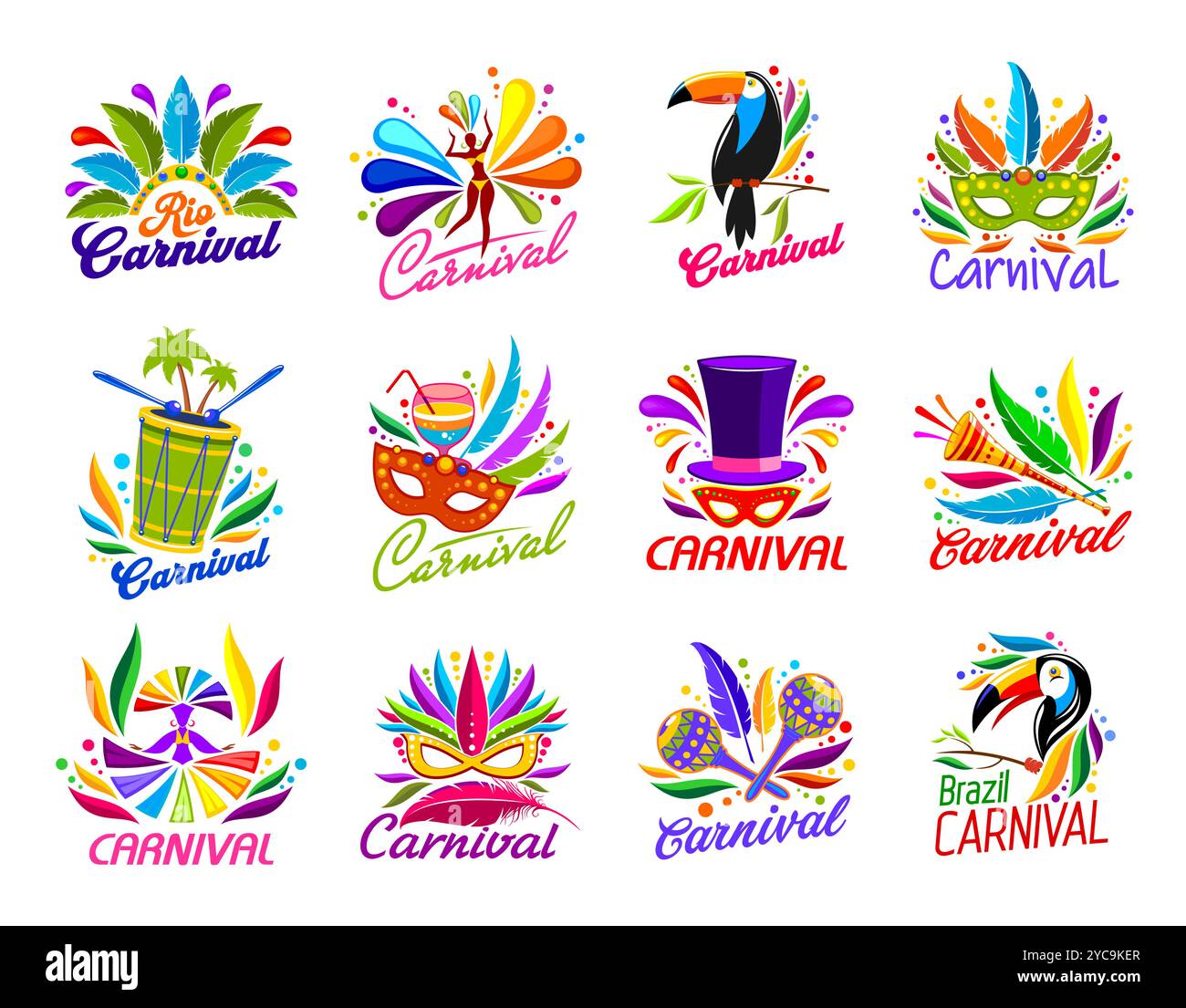 Brazil carnival party icons. Entertainment event of Rio carnaval, samba ...