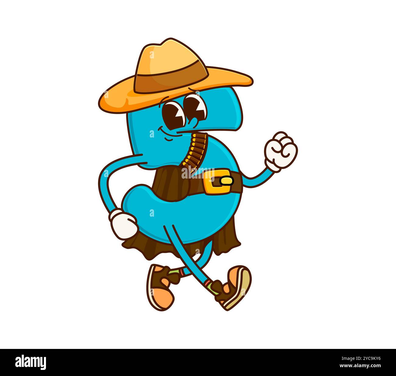 Cartoon groovy math number five cowboy and bandit character. Isolated ...
