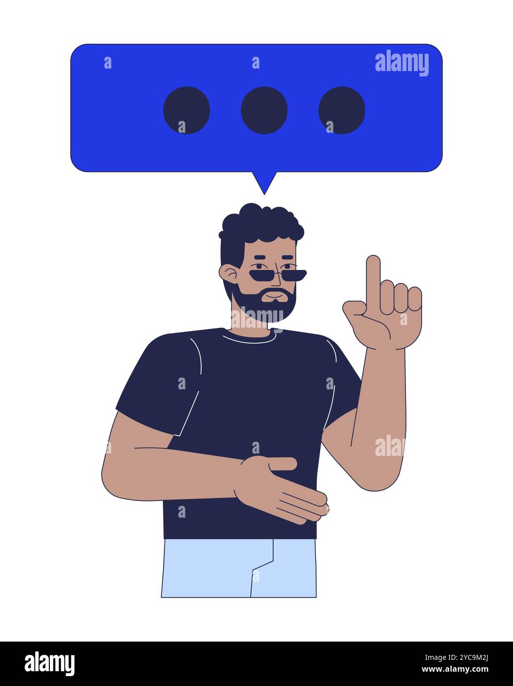 Black man holding index finger up with talk box 2D cartoon character ...
