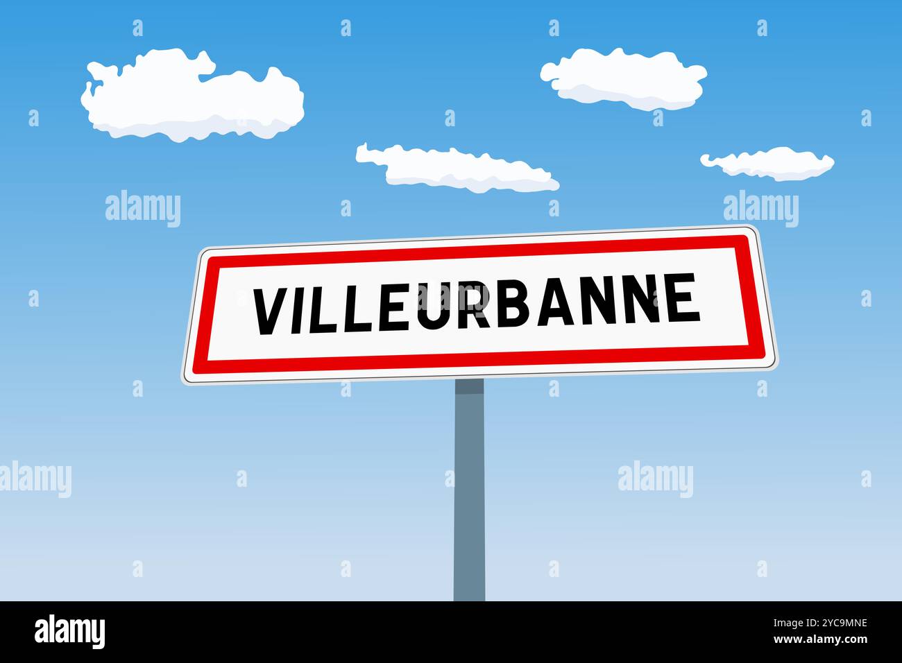 Villeurbanne city sign in France. City limit welcome road sign Stock ...