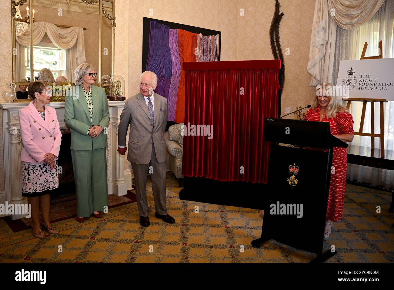 Britain's King Charles III, right, NSW Governor Margaret Beazley, left ...