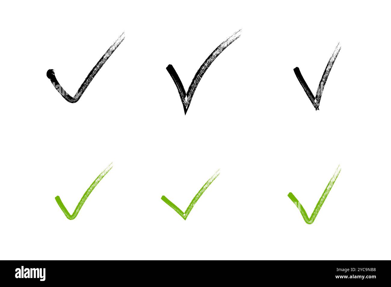 Check mark hand drawn set. Hand painted grunge brush tick symbol design ...