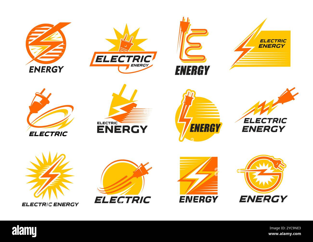 Electric energy icon with vector power lightning or thunderbolt flashes ...