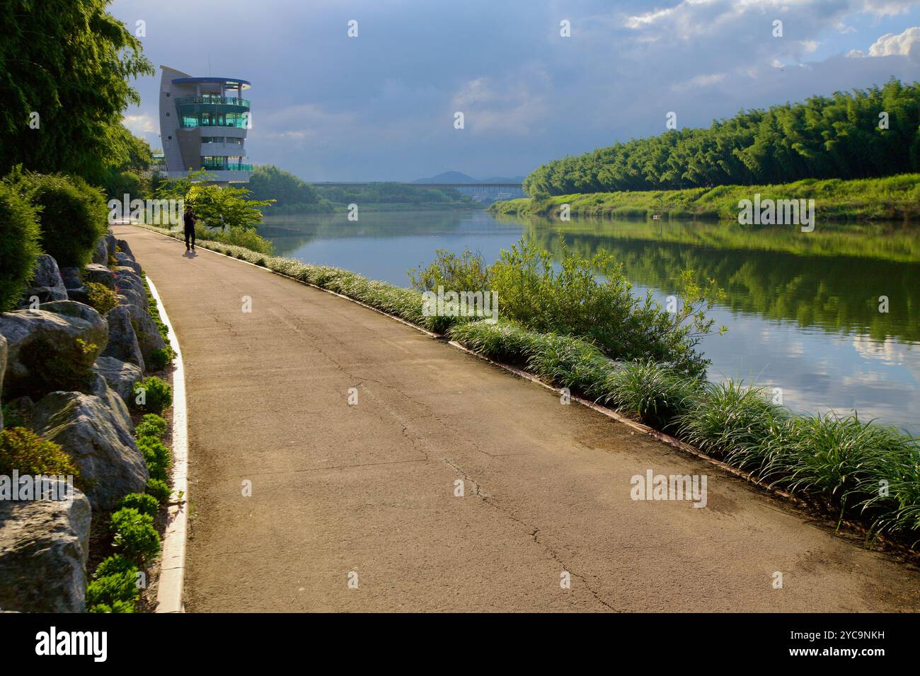 Ulsan, South Korea - July 9th, 2019: A scenic riverside path leads ...