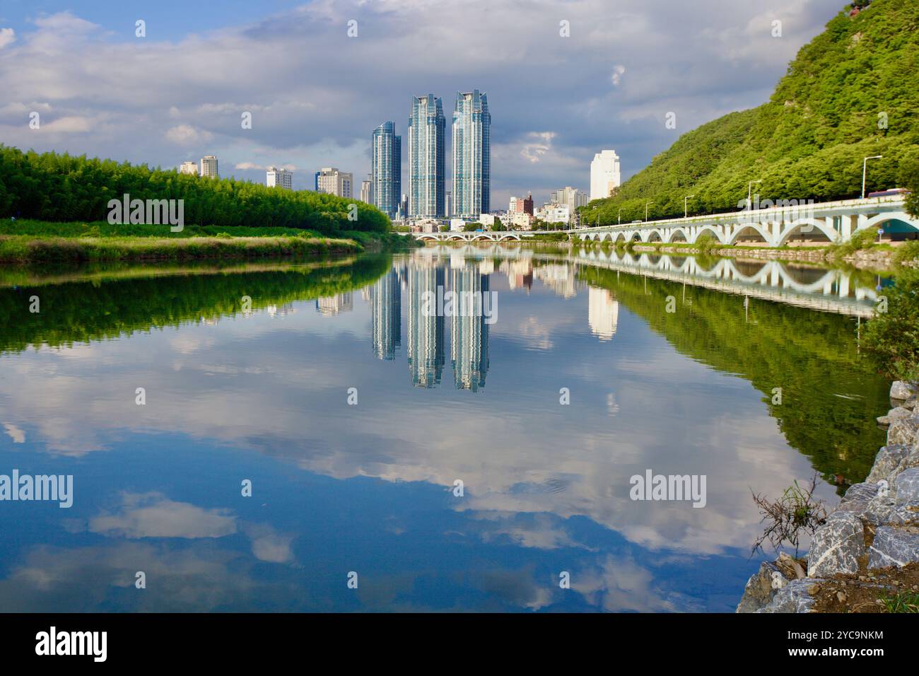 Ulsan, South Korea - July 9th, 2019: The serene waters of the Taehwa ...