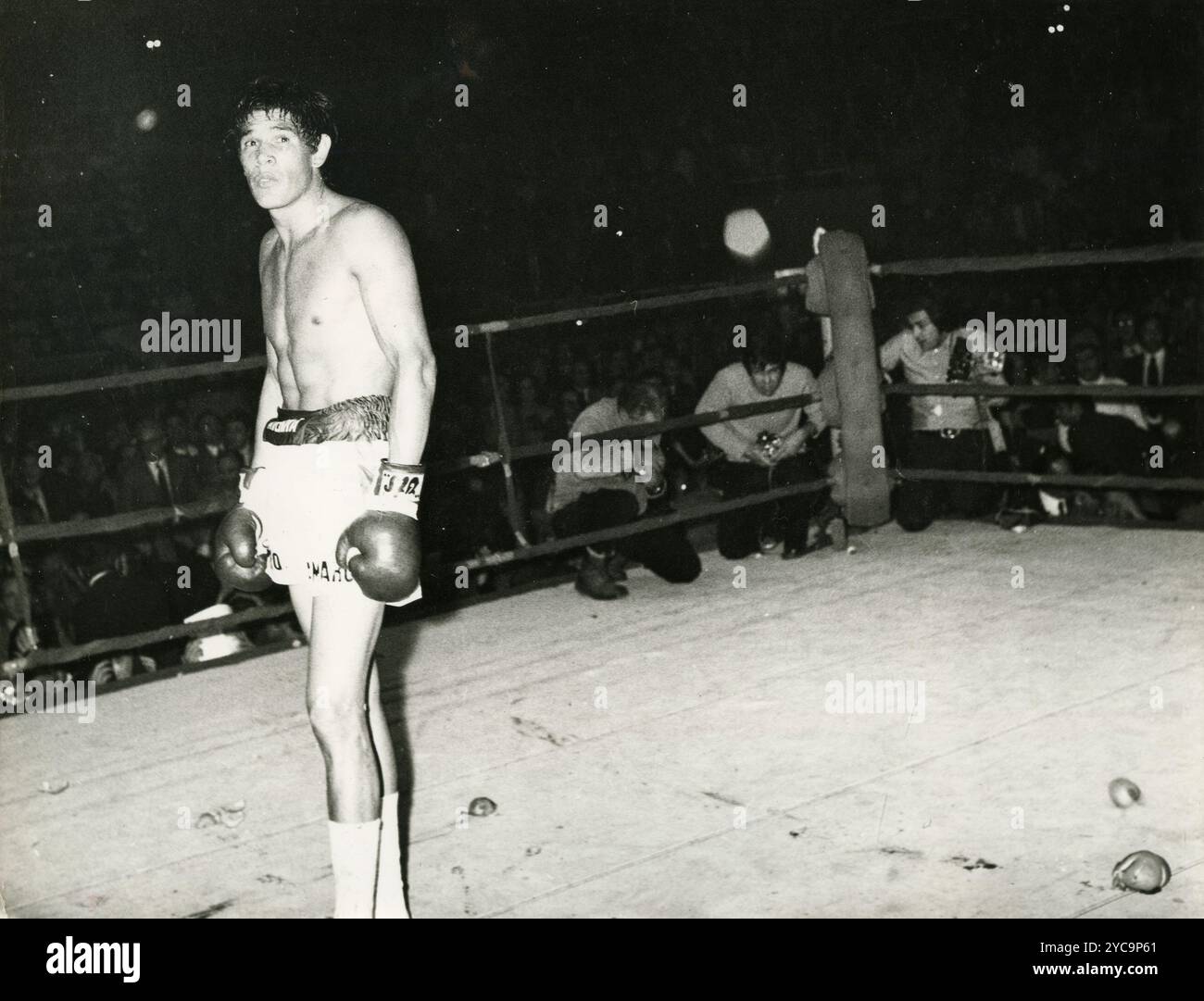 Argentinian professional boxer Carlos Monzon during a match, 1970s ...