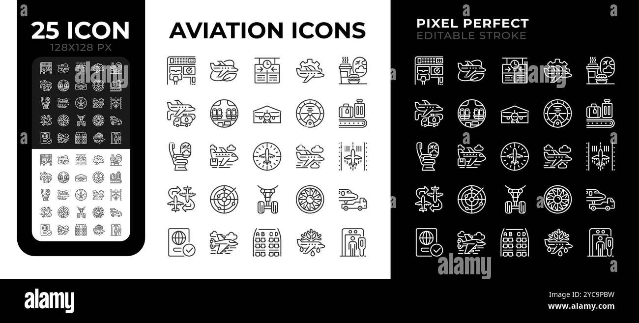 Aviation linear icons set for dark, light mode Stock Vector Image & Art ...