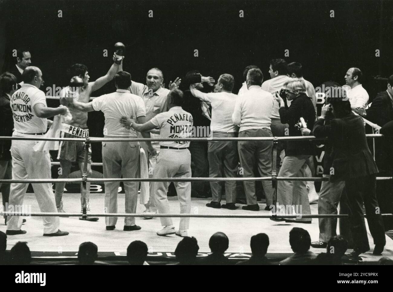 Argentinian professional boxer Carlos Monzon during a match with ...