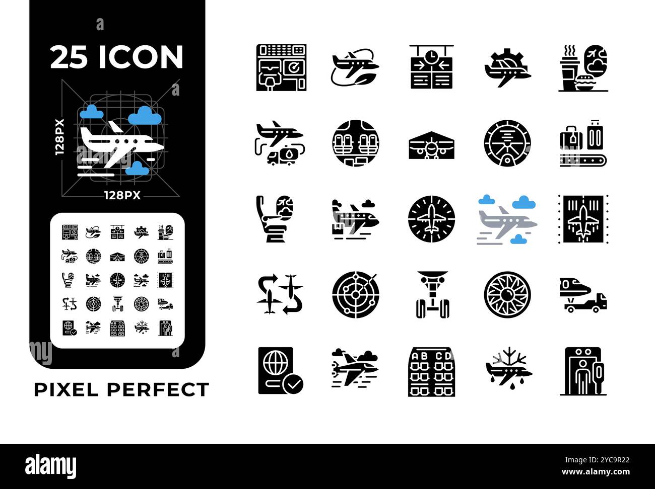 Aviation black glyph icons set on white space Stock Vector Image & Art ...