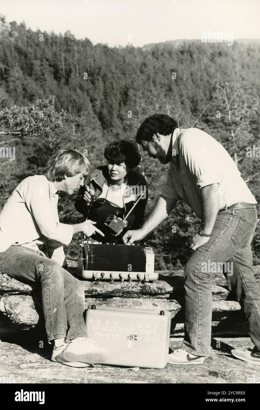 Technicians installing electronic seismic monitors, Kazakhstan 1986 ...
