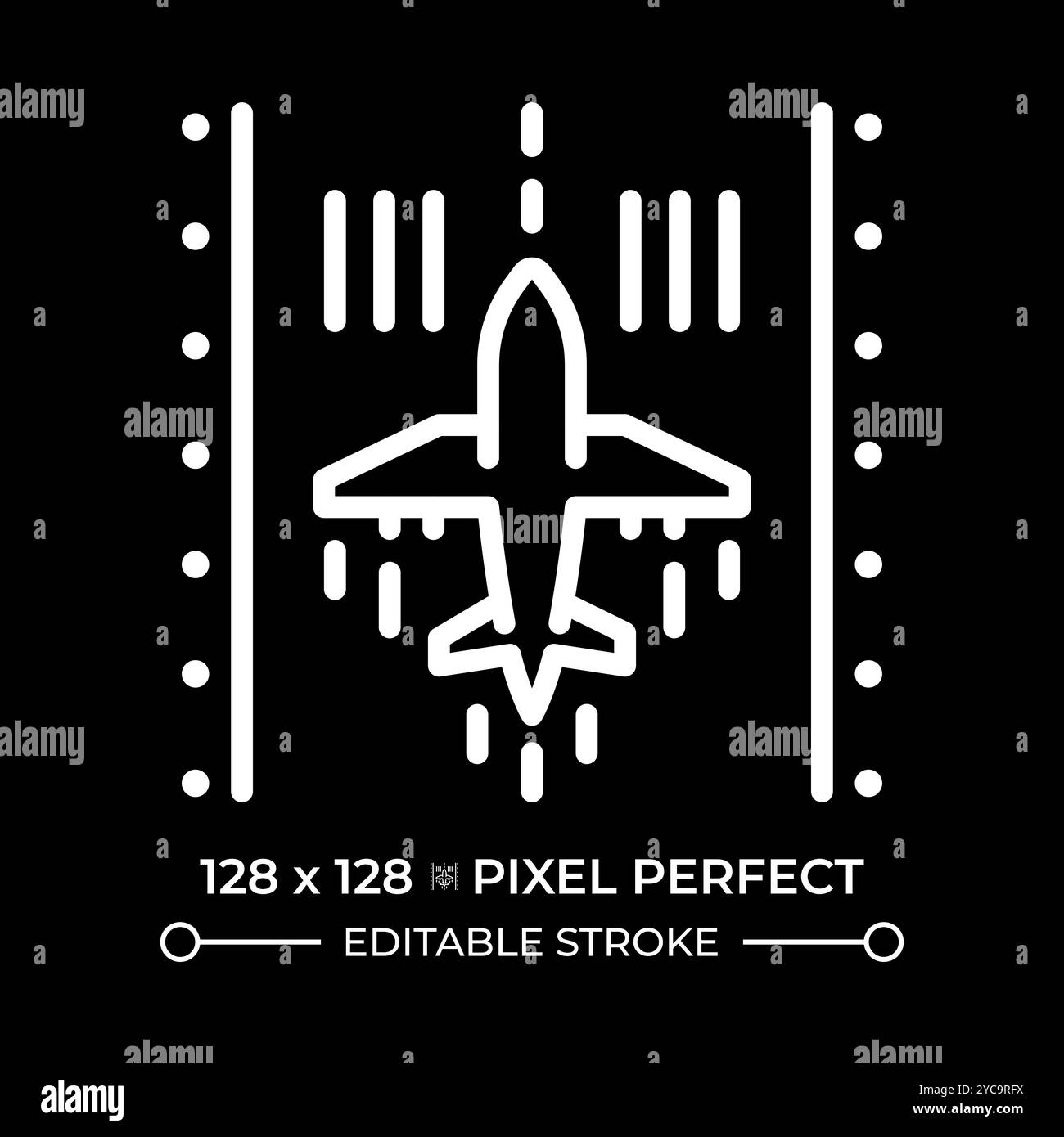 Airplane on runway white linear icon for dark theme Stock Vector Image ...
