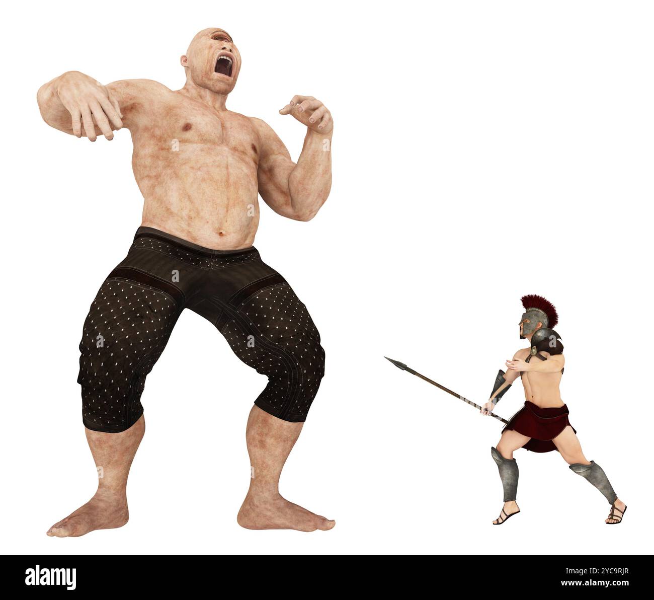 Odysseus fights with the cyclops Polyphemus isolated on white ...