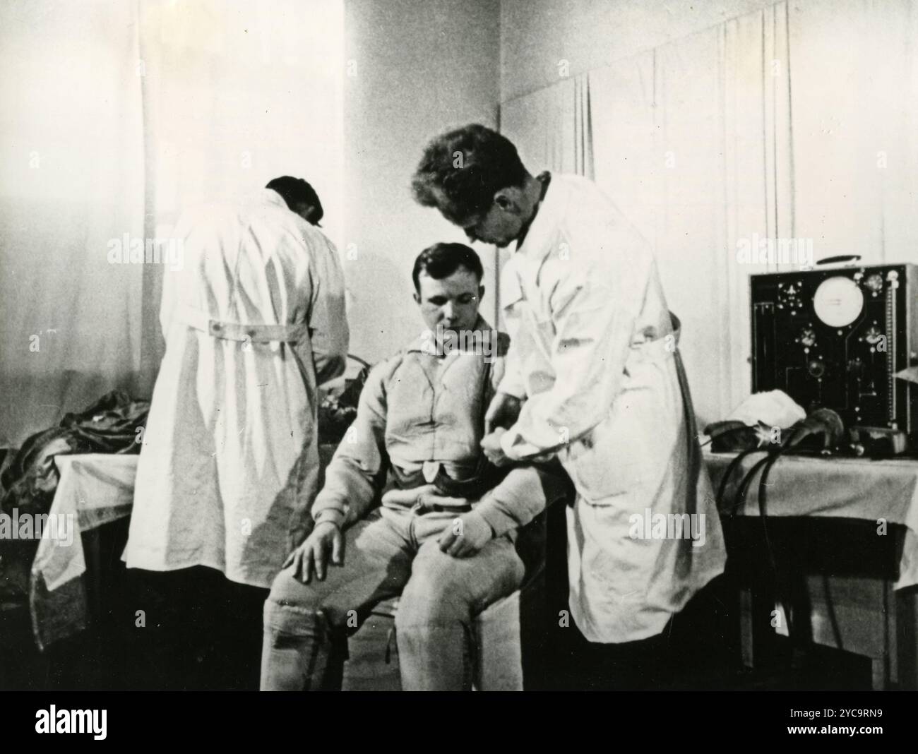 Russian cosmonaut Jurij Gagarin check during training, Russia 1960 ...