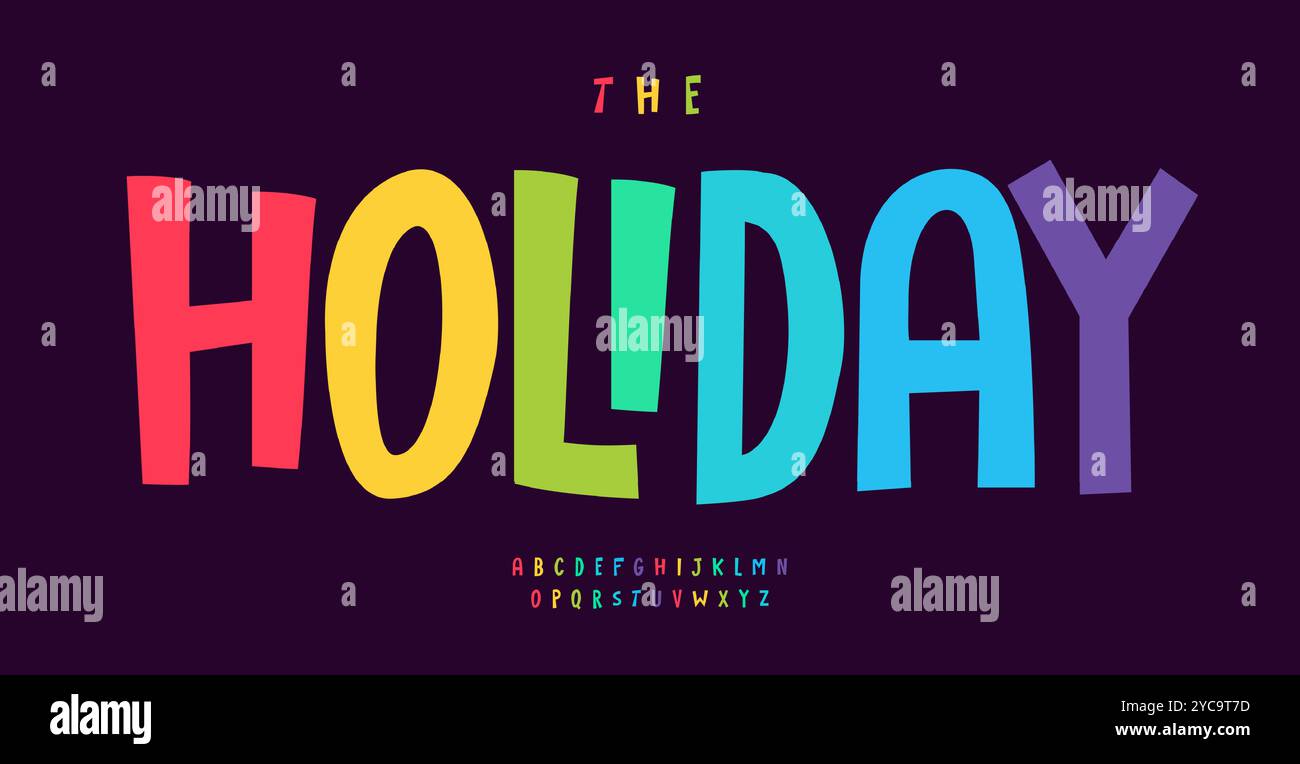 Playful holiday alphabet, vibrant bold letters, cheerful bright colors ...